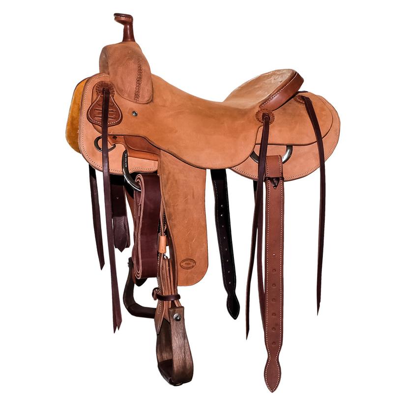 Full Natural Rough Out with Round Skirt Ranch Cutting Saddle by South ...
