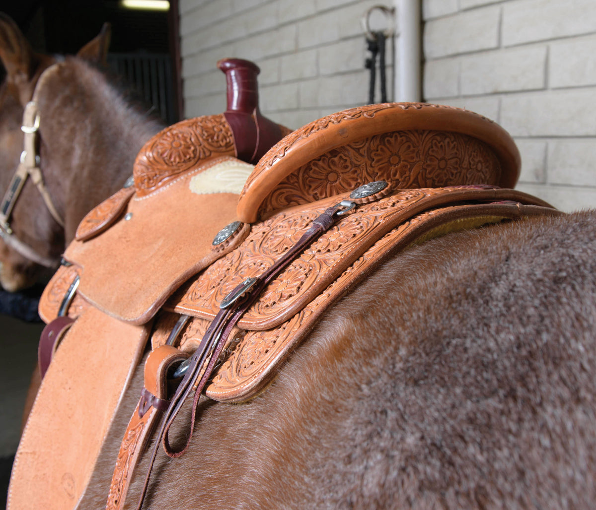 Half Natural Slick Out Half Waffle Tool Cutting Saddle by South Texas Tack