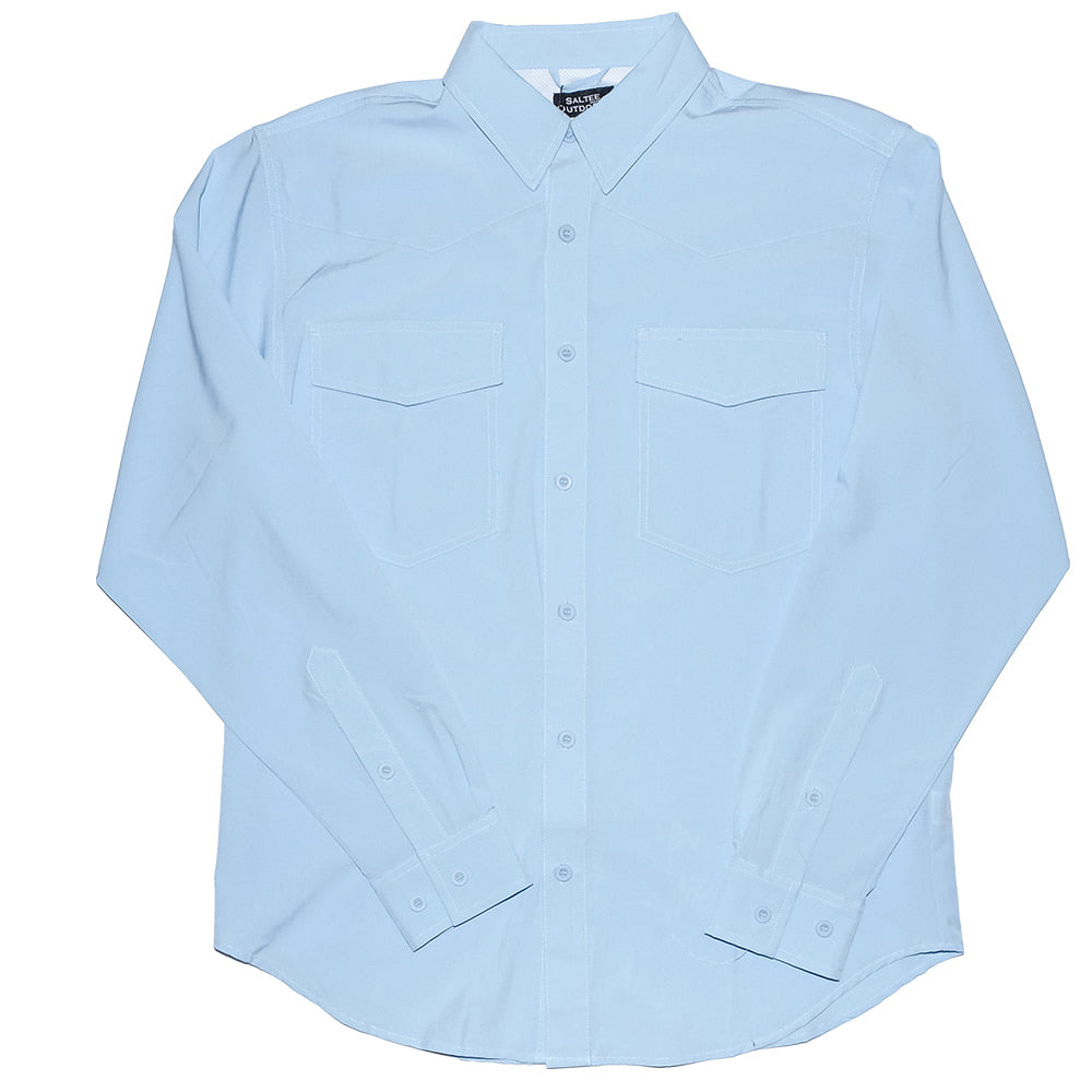 Western Mecom Blue Hidden Snap Long Sleeve Men's Shirt by Saltee Outdoors