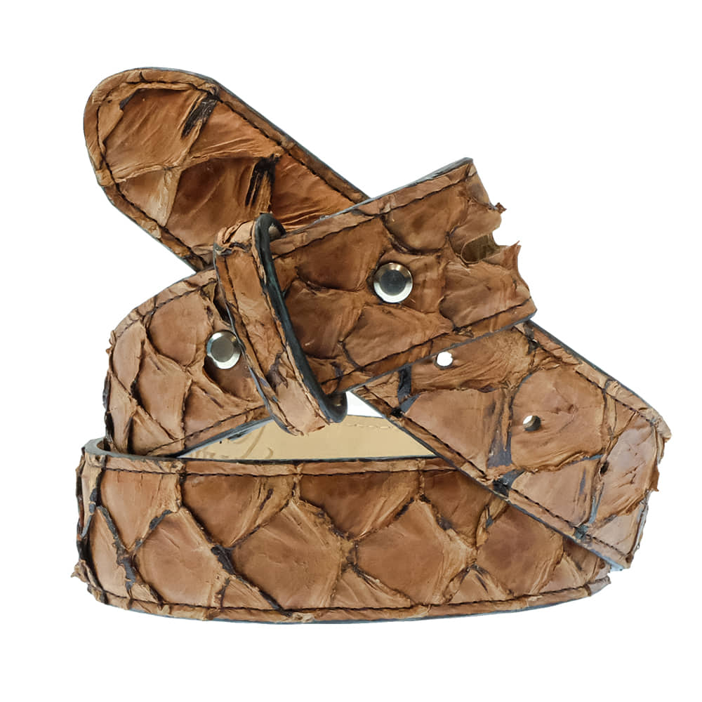 Peanut GI Joe Semimatte Pirarucu Leather Belt by South Texas Tack Apparel