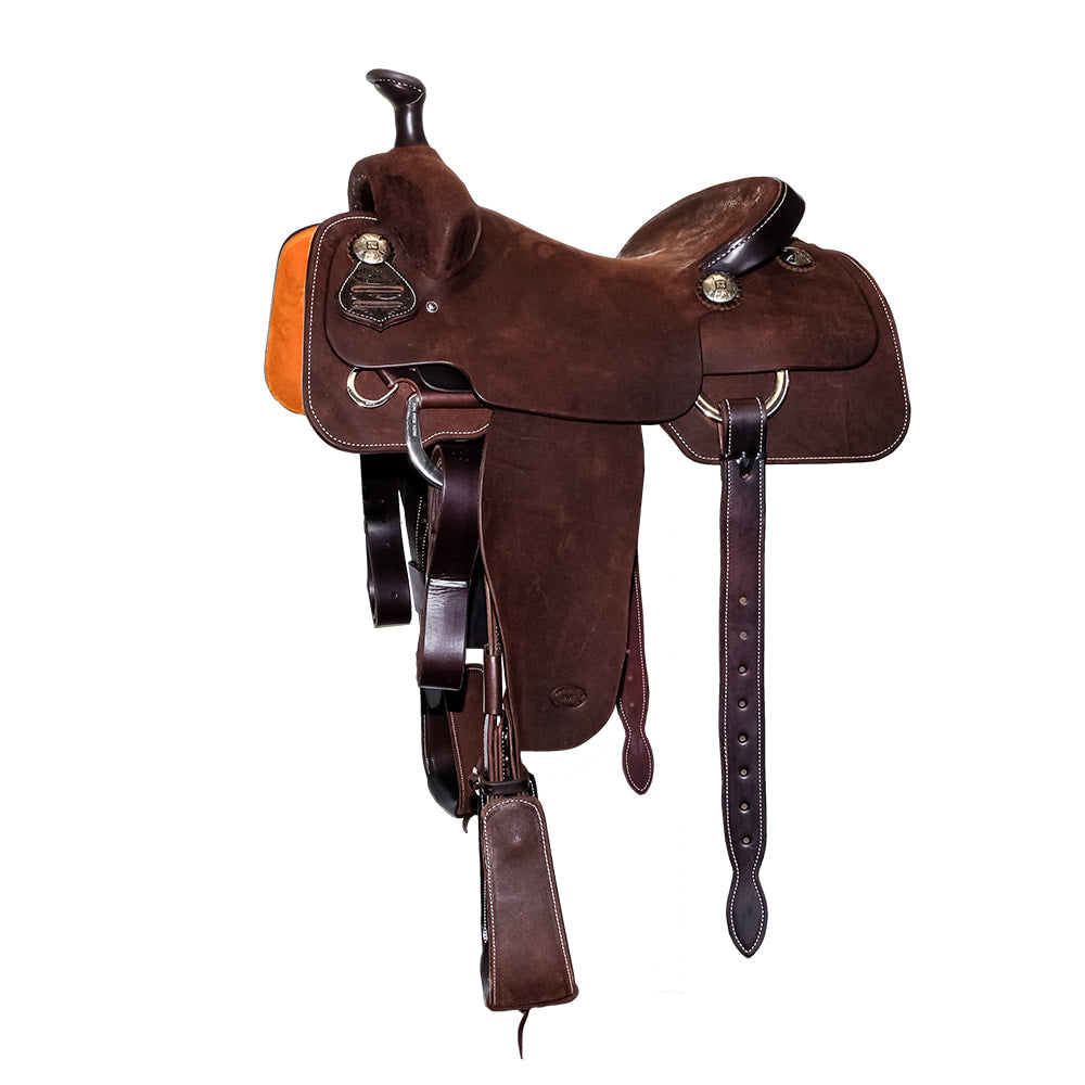 Full Chocolate Rough Out Team Roping Saddle by STT